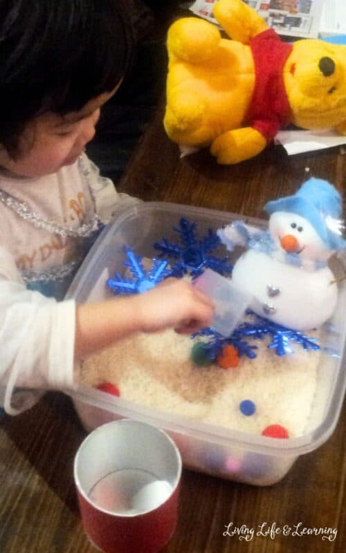 Snowman Sensory Bin to Explore Textures This Winter Season