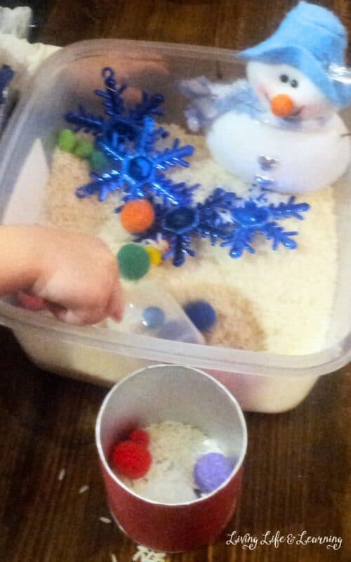 Snowman Sensory Bin to Explore Textures This Winter Season