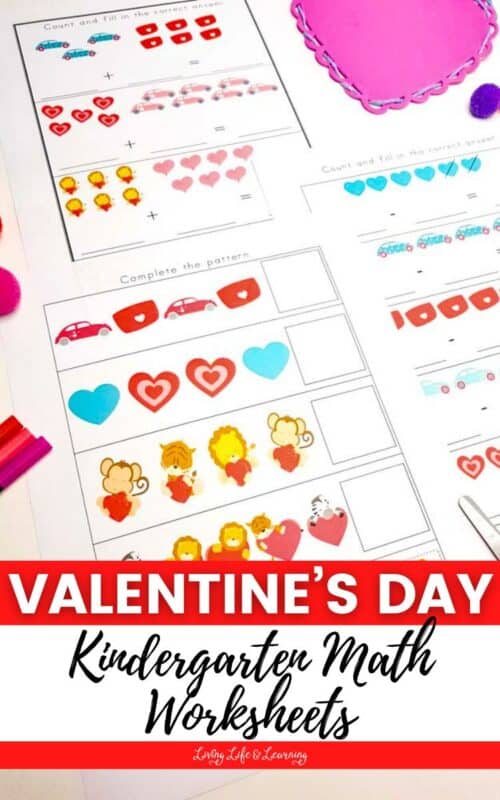Valentine's Day Kindergarten Math Worksheets for Skills Practice