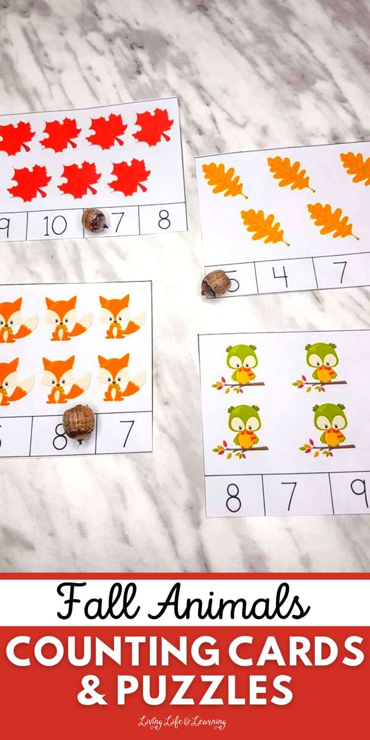 Fall Animals Counting Cards and Puzzles