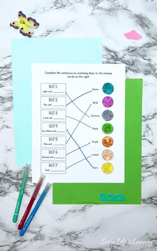 Days of Creation Matching Worksheets to Enhance Bible Learning