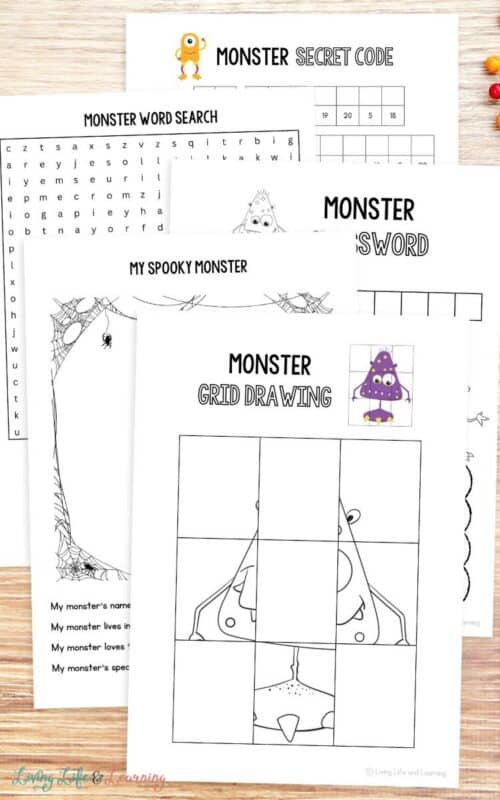 Monster Activity Sheets for Creative Education and Halloween