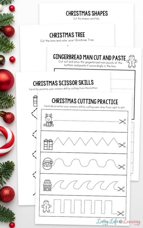 Christmas Cutting Worksheets to Enhance Scissors Skills