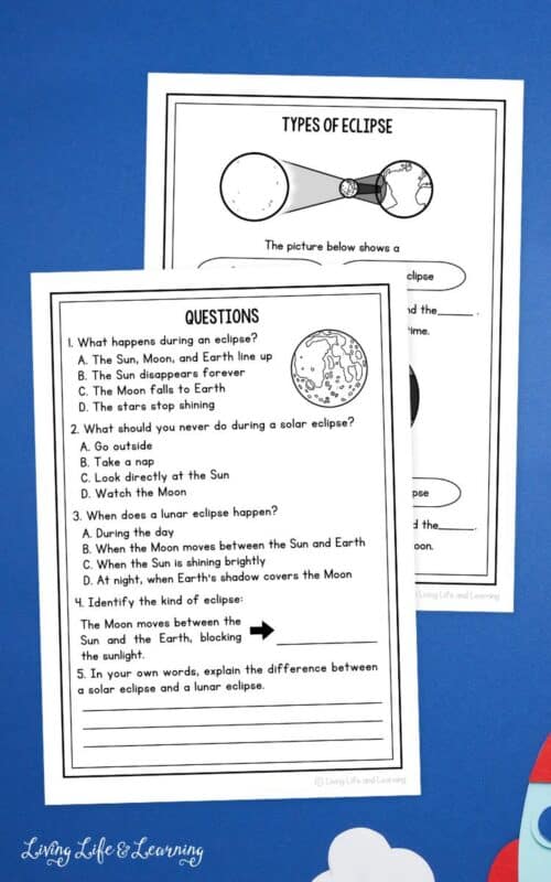 Solar and Lunar Eclipse Worksheets for Young Learners