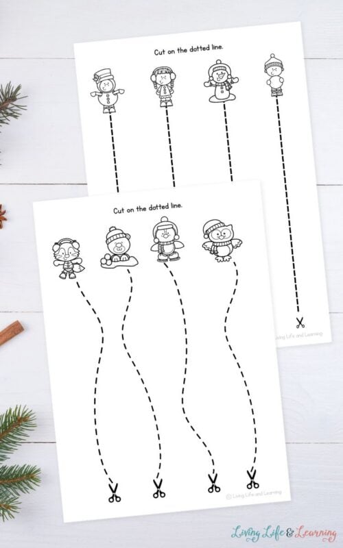 Winter Cutting Worksheets for Early Scissor Skills