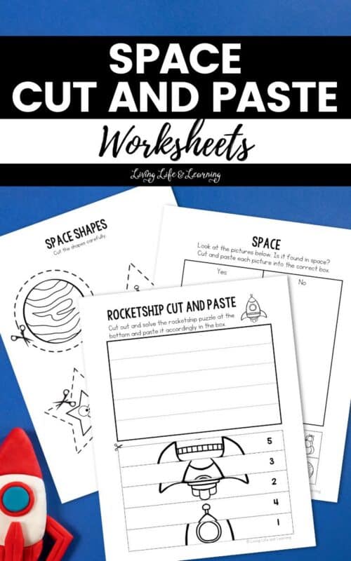 Space Cut and Paste Worksheets for Scissor Practice