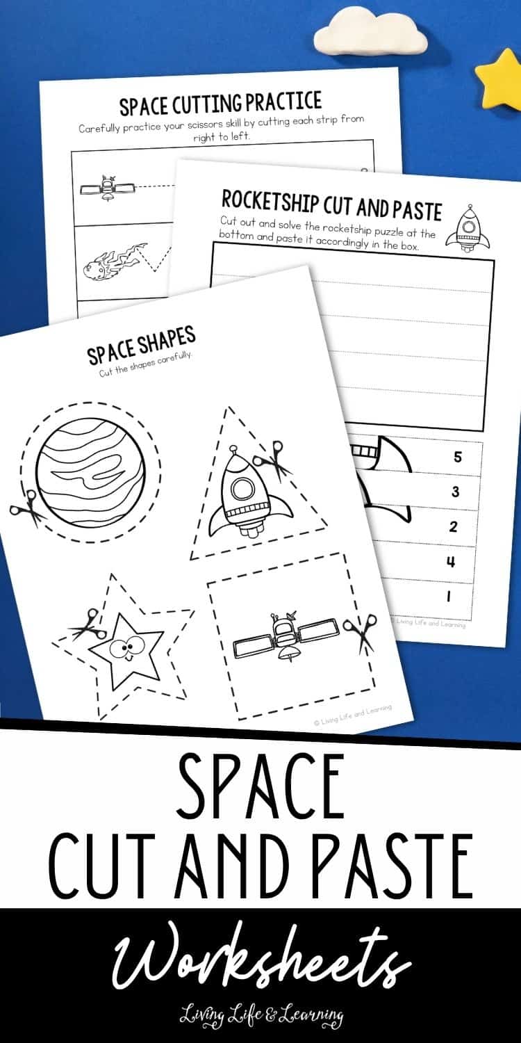 Space Cut and Paste Worksheets for Scissor Practice