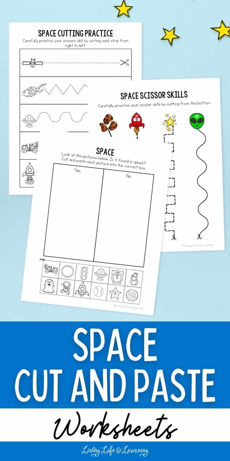 Space Cut and Paste Worksheets for Scissor Practice